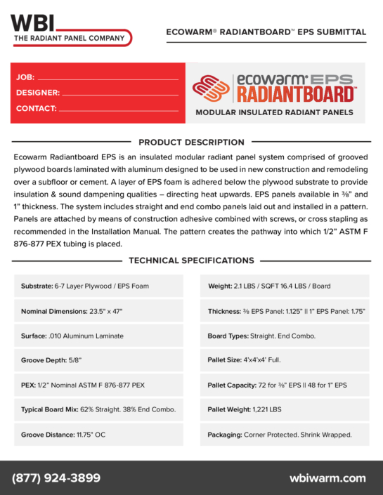 Radiant Floor Heating Installation Services with WBI Specification